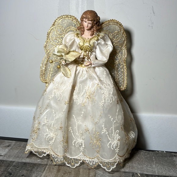 Holiday | Vintage Tall Angel Tree Topper Porcelain Face And Hands Satin ...
